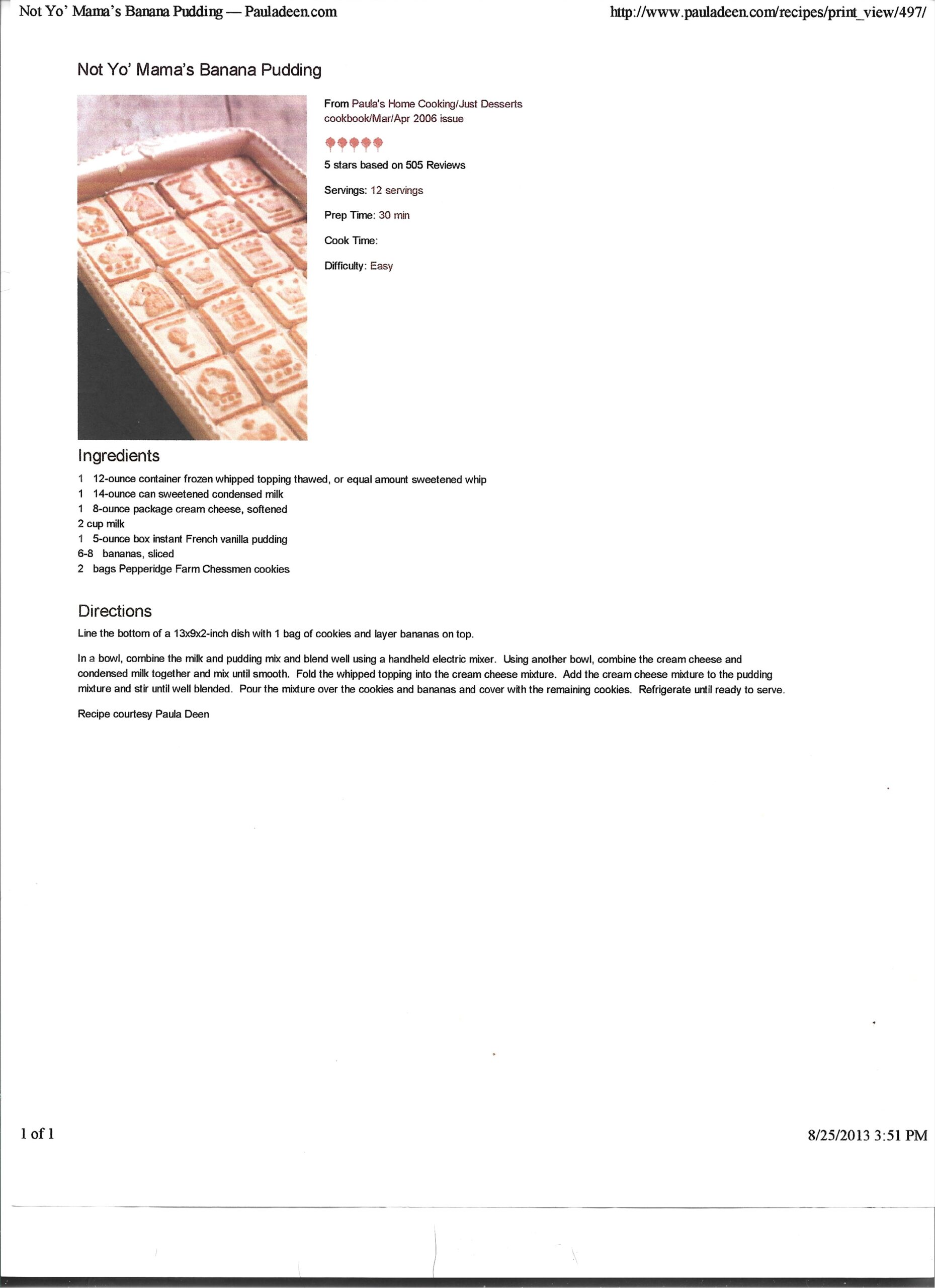 Paula Deen Banana Pudding – Brian's Spot